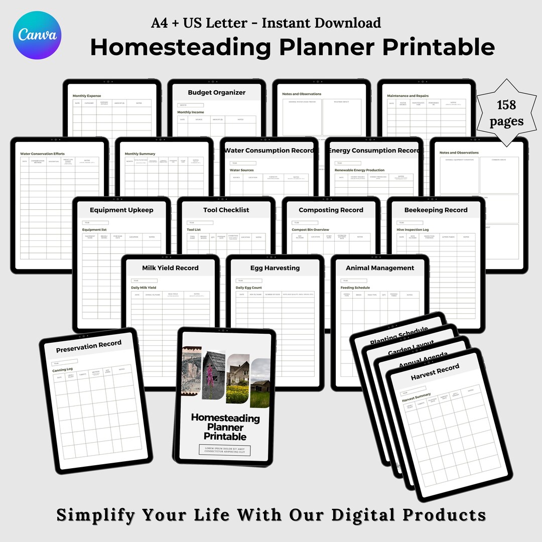 Homesteading Planner, Home Management Project Planner, Homestead ...