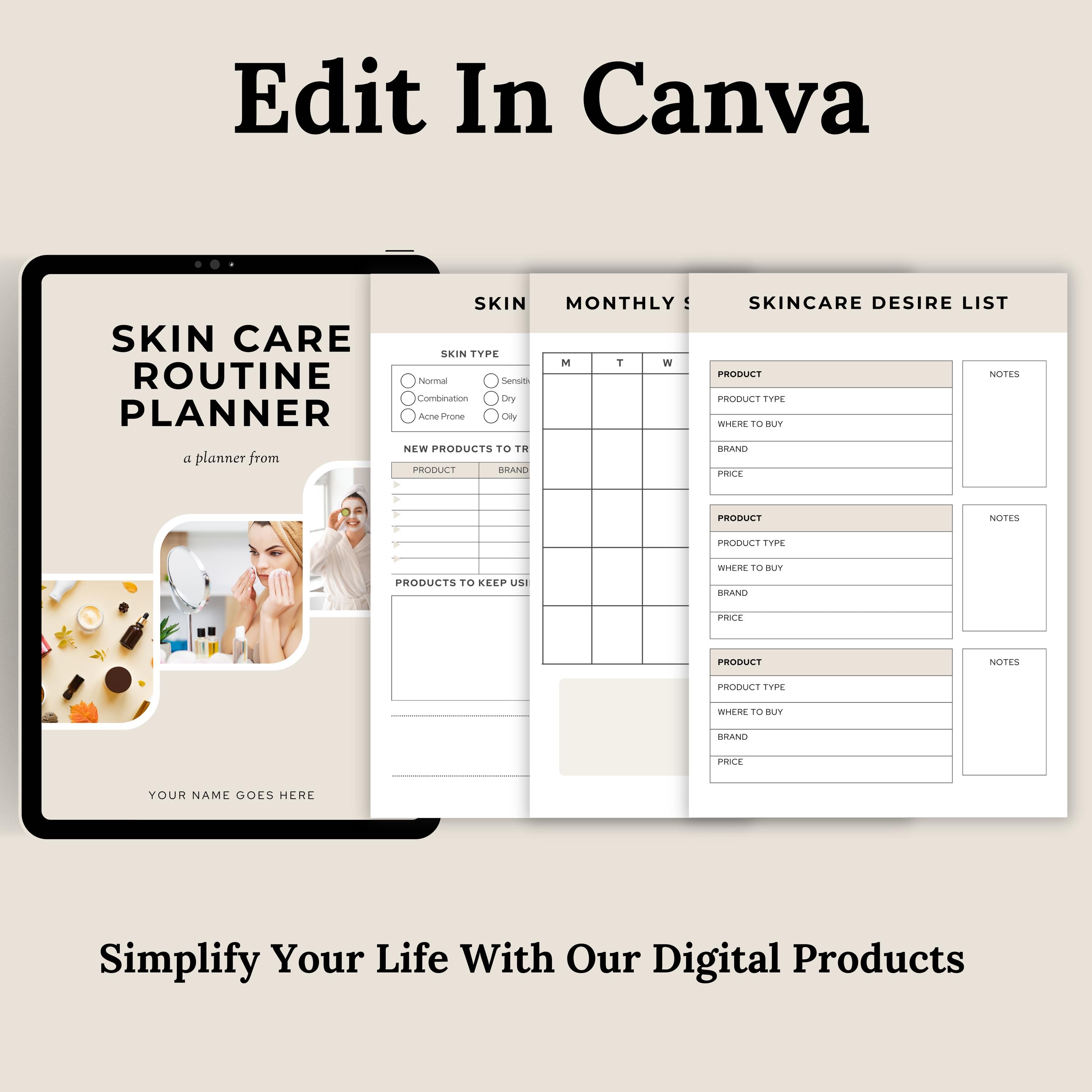 Skin Care Routine Planner, Daily Weekly Skin Care Tracker, Skin Care ...