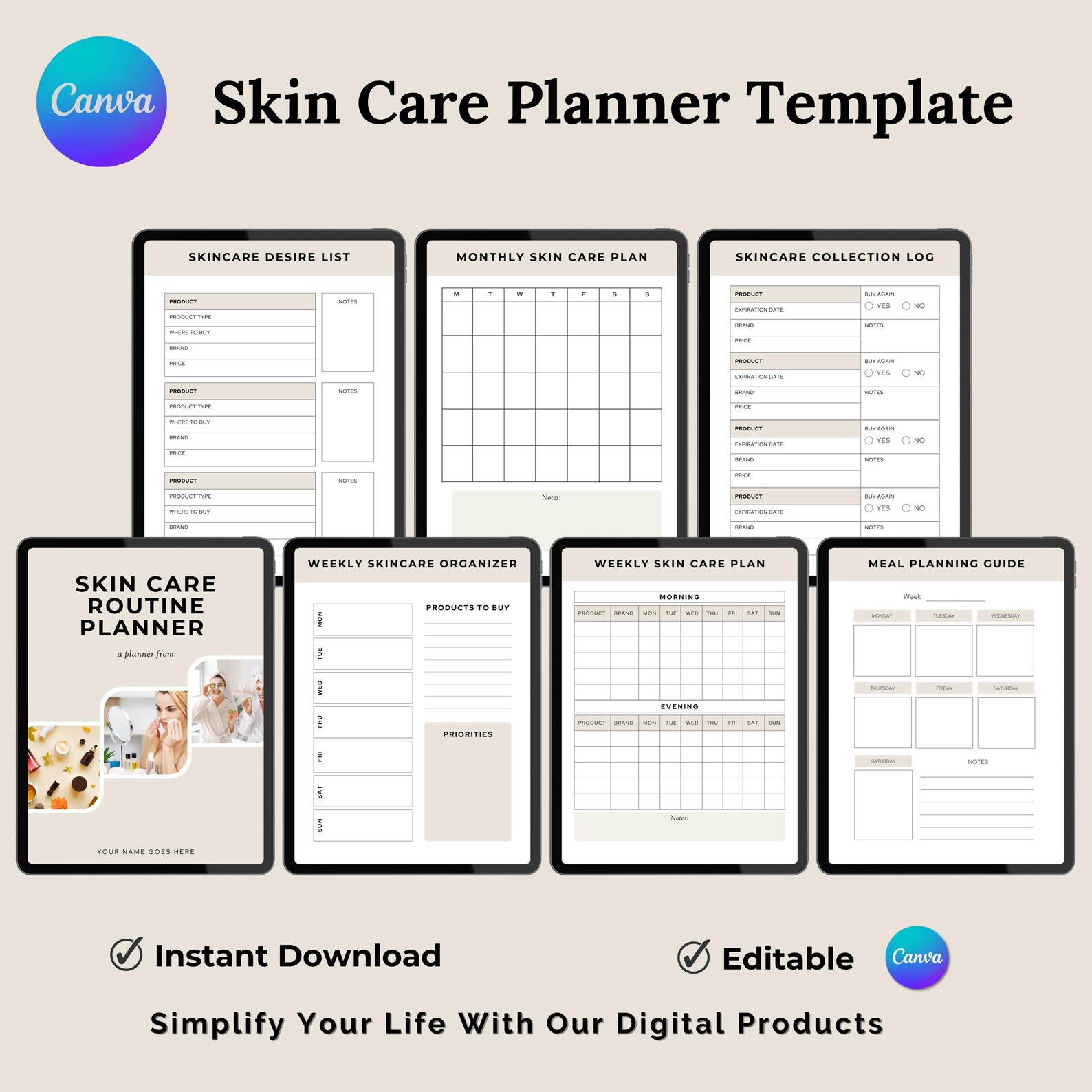 Skin Care Routine Planner, Daily Weekly Skin Care Tracker, Skin Care ...