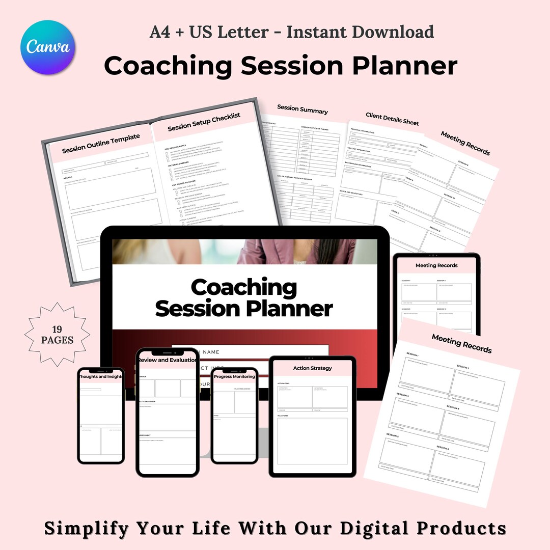 Coaching Session Planner, Goal Setting Business Planner, Session ...