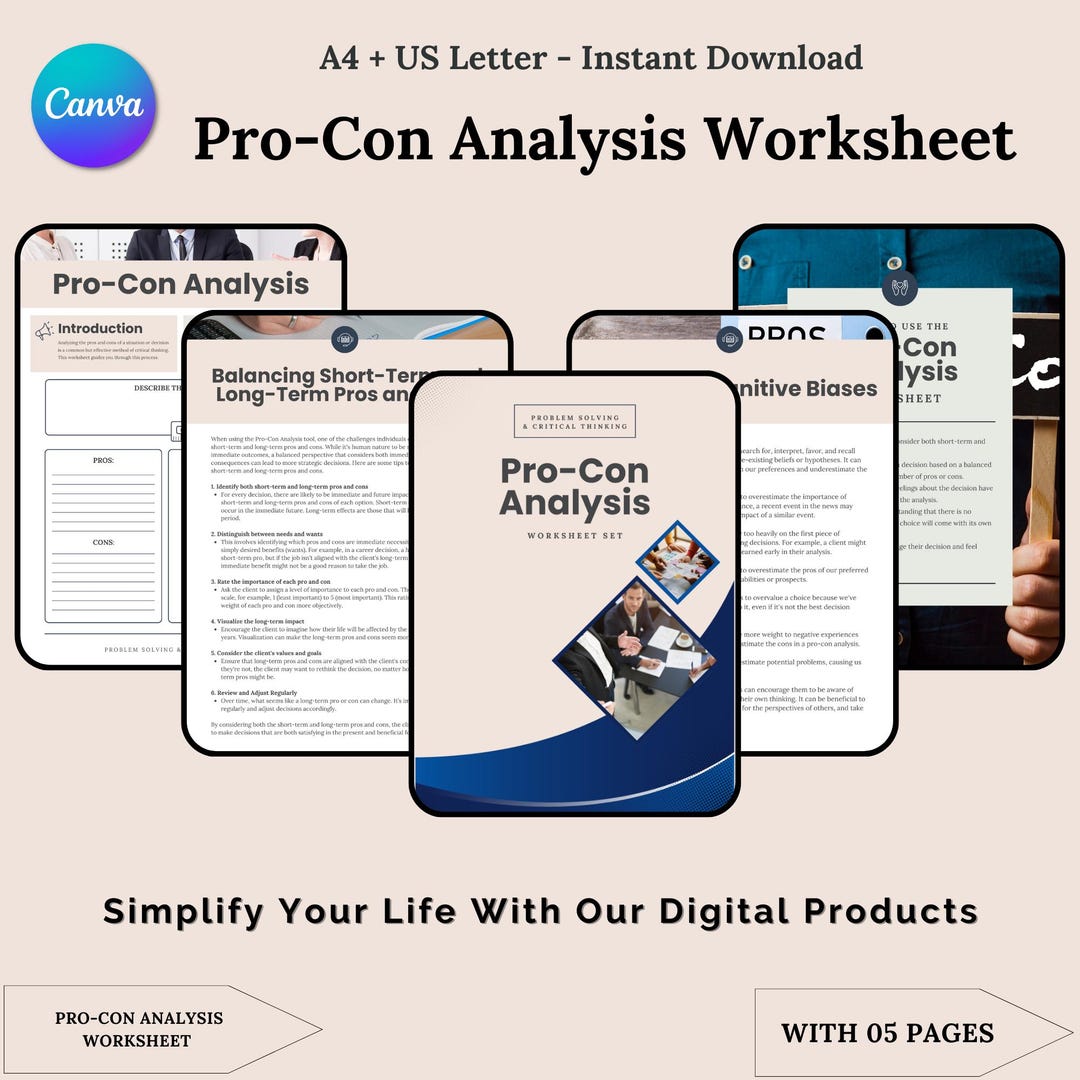 Pros and Cons Printable Worksheets, Problem Solving Analysis Template ...