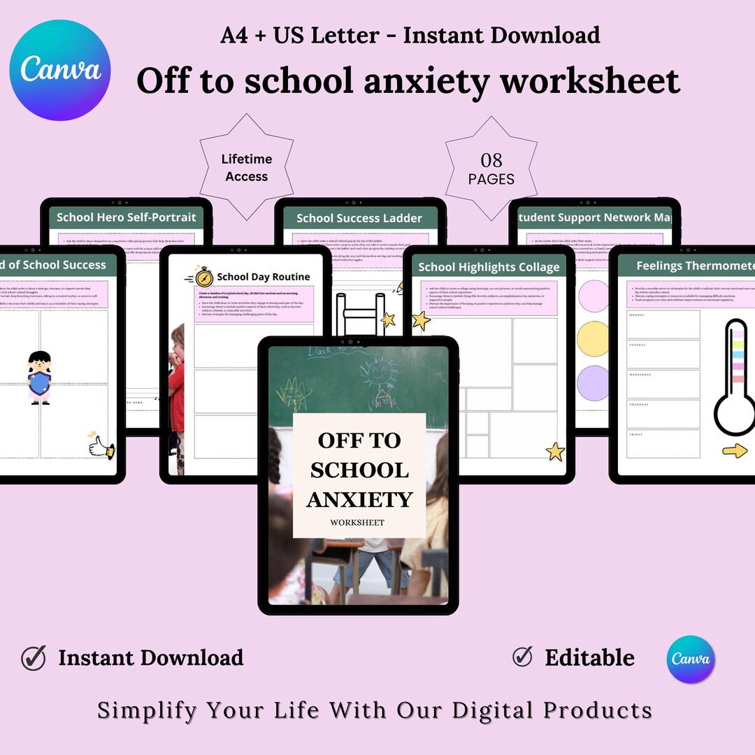 Anxiety Worksheet, School Anxiety Worksheet, Back to School Anxiety ...
