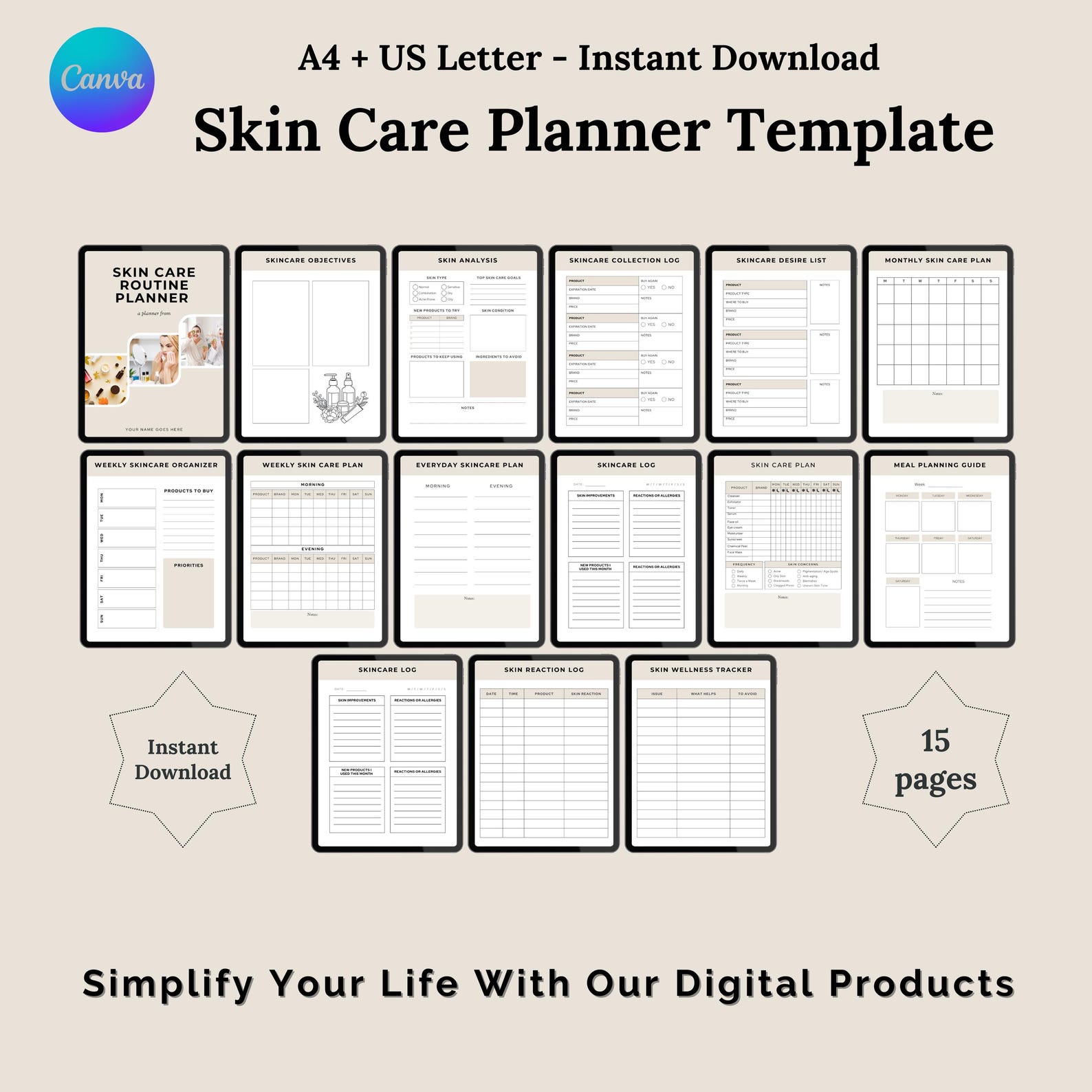 Skin Care Routine Planner, Daily Weekly Skin Care Tracker, Skin Care ...