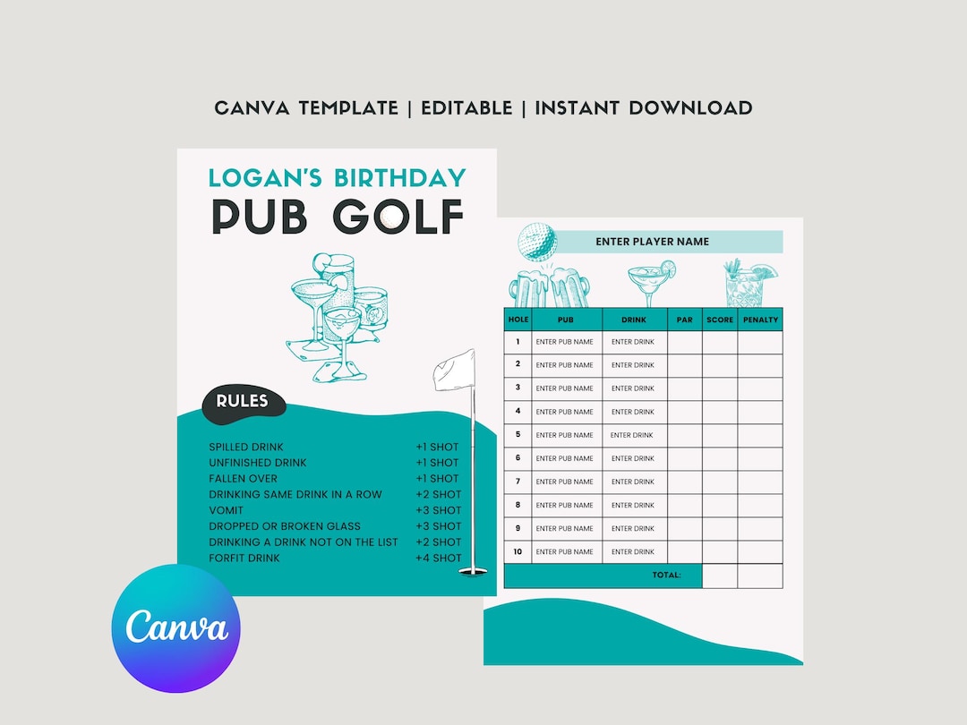 Customisable Blue Pub Golf Scorecard Editable Canva Templates for ...