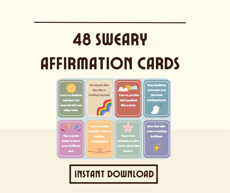 48 Sweary Affirmation Cards Printable Mini Positive Affirmations - Etsy