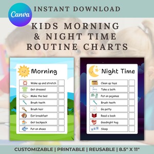 Kids Morning & Night Routine Charts | Printable Daily Schedule | Visual ...