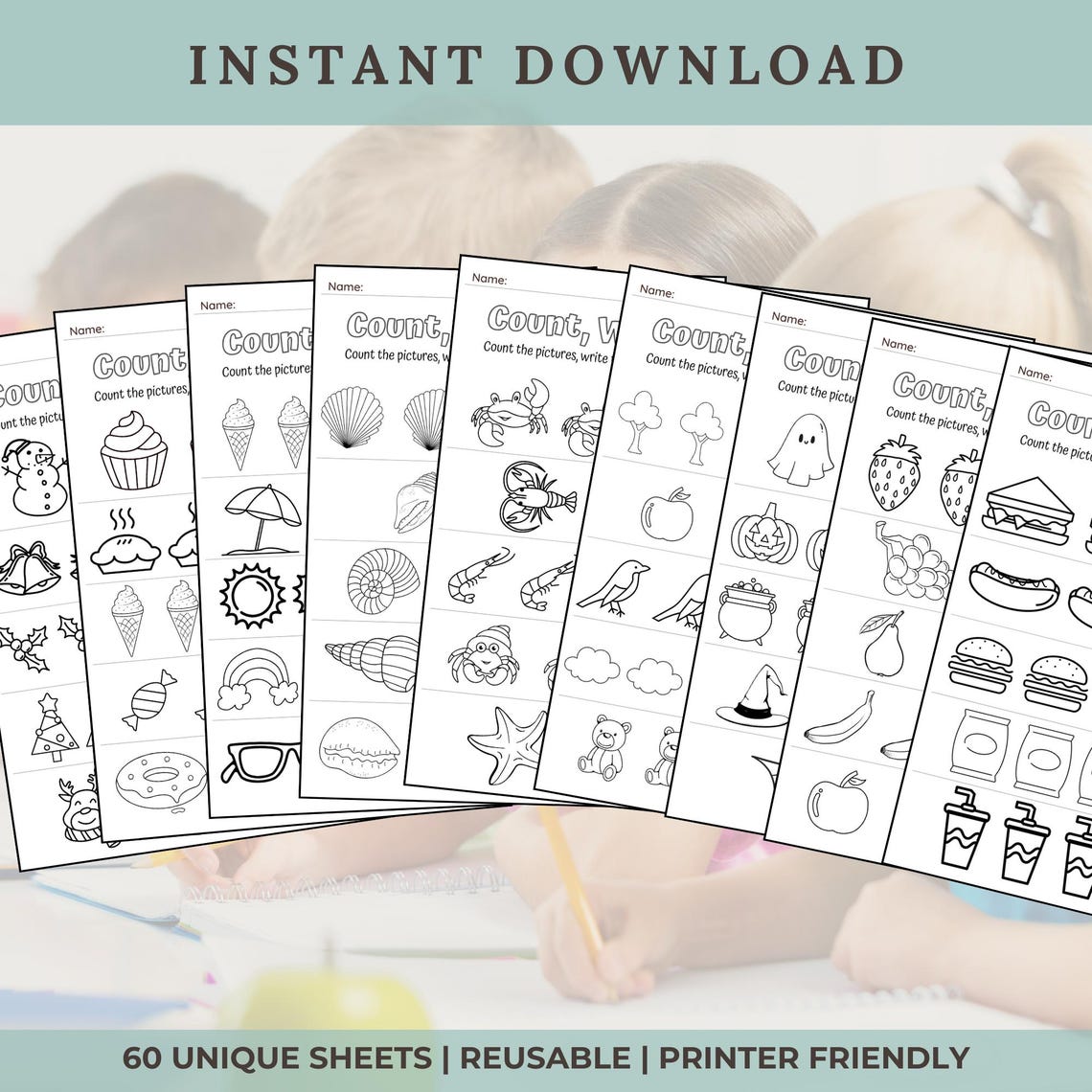 Counting & Writing Worksheets for Kids – 60 Unique Printable Activity ...