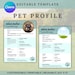 Pet Profile Canva Template | Pet Info Sheet | Digital Download Pet ...