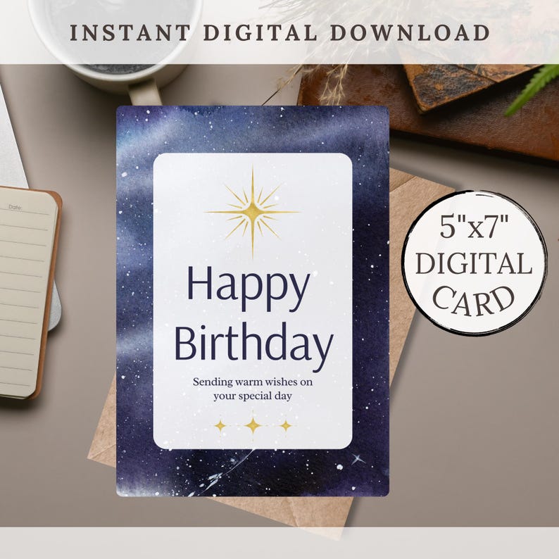 Starry Celestial Birthday Wishes Birthday Card – Instant Digital ...