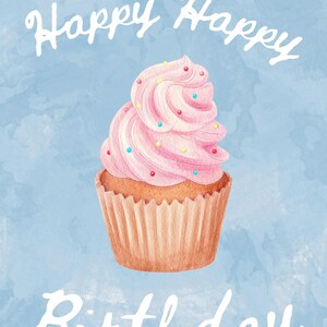 Happy Birthday Card – Instant Digital Download, 5x7 Blue Watercolor ...
