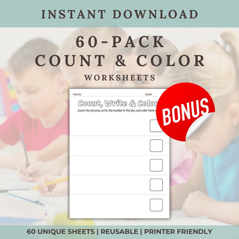 Counting & Writing Worksheets for Kids – 60 Unique Printable Activity ...
