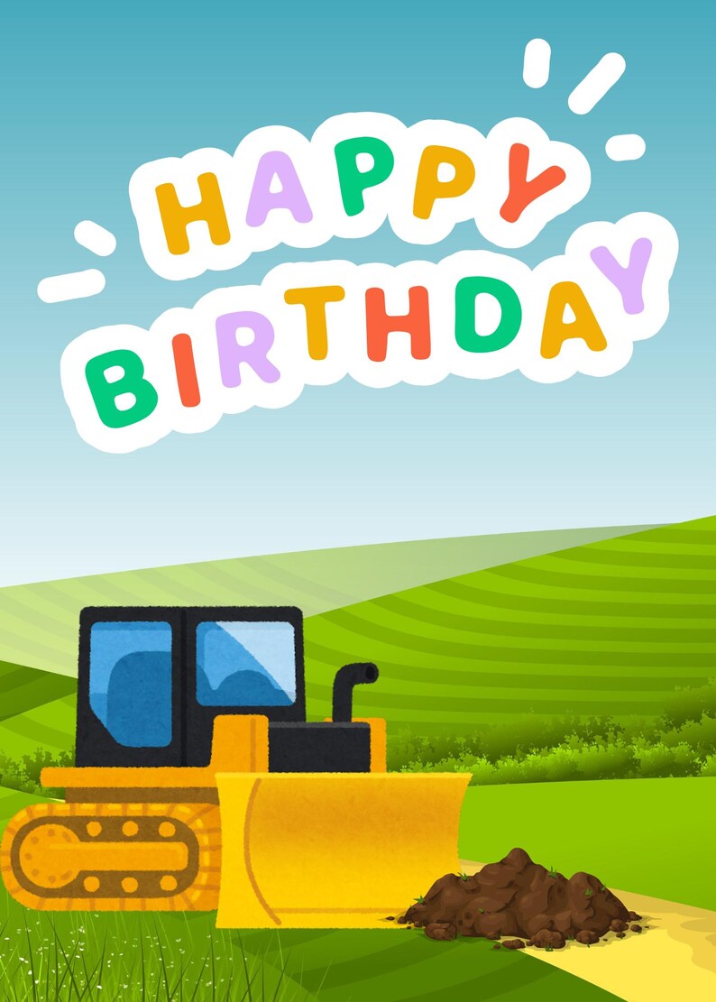 Bulldozer Birthday Card - 5"x7" Instant Digital Download | Printable ...