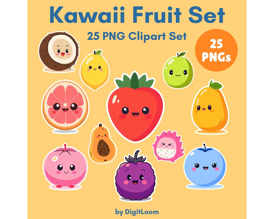 Kawaii Fruit Clipart, Cute Pastel Fruits PNG Set, Digital Stickers for ...