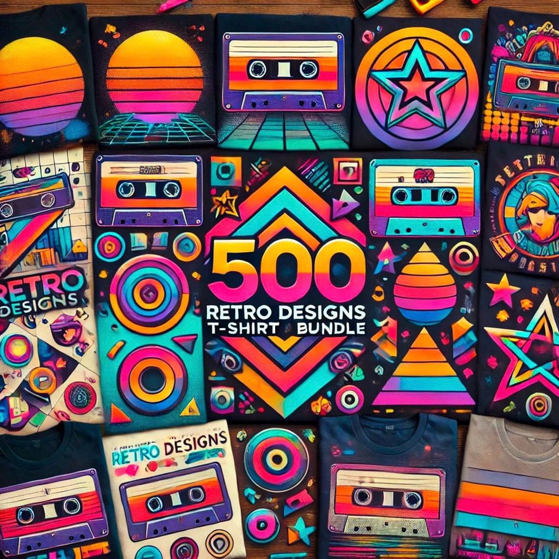 500 Retro T-shirt Designs Bundle – 80s & 90s Aesthetic, Vaporwave ...