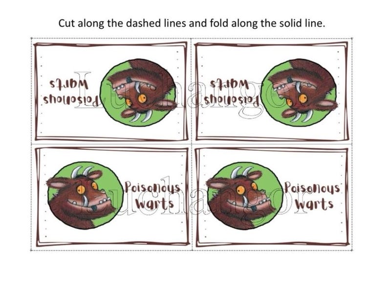 PDF Candy Label Gruffalo Theme Birthday Party- Gruffalo Poisonous Warts ...