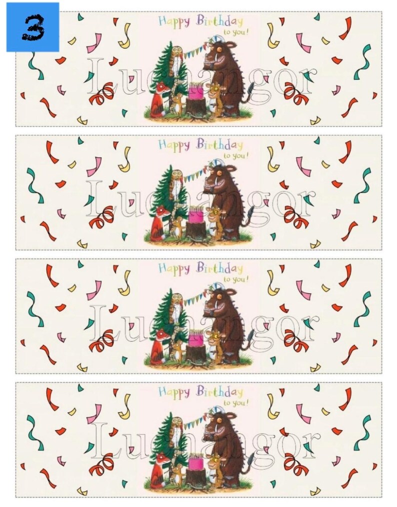 PDF Printable Gruffalo Themed Birthday Water Bottle Wrappers, Gruffalo ...