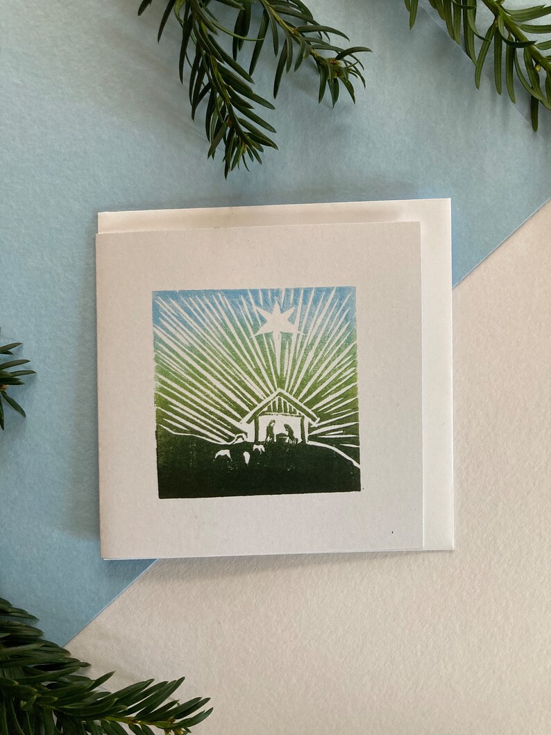 Nativity Christmas Card Linocut Design Print Merry Christmas Bethlehem ...