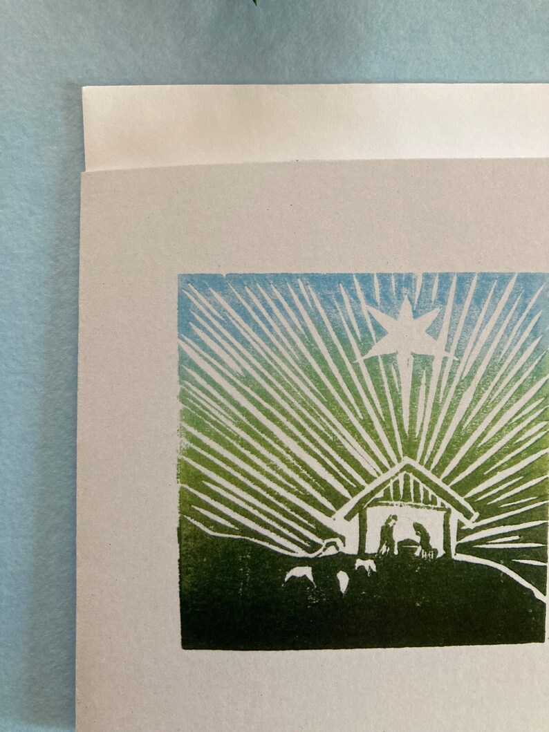 Nativity Christmas Card Linocut Design Print Merry Christmas Bethlehem ...