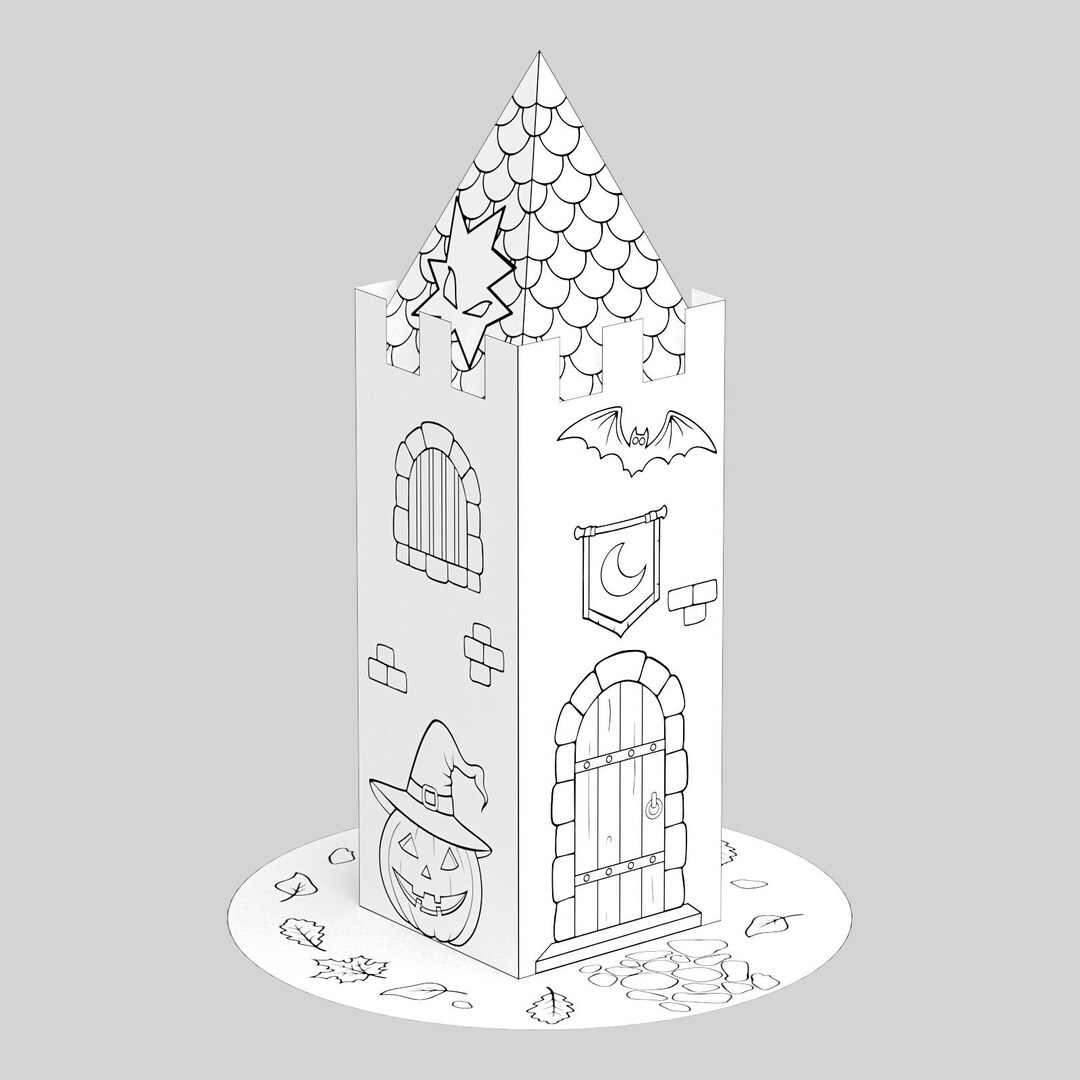 Haunted Halloween Tower, 3D Coloring Crafts, Printable Papercraft Kit ...