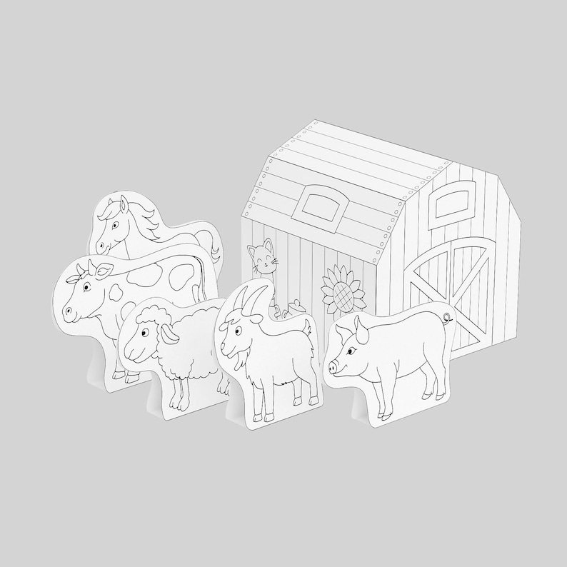 Farm, 3D Coloring Crafts, Printable Papercraft Kit, Paper Toy, Colour ...