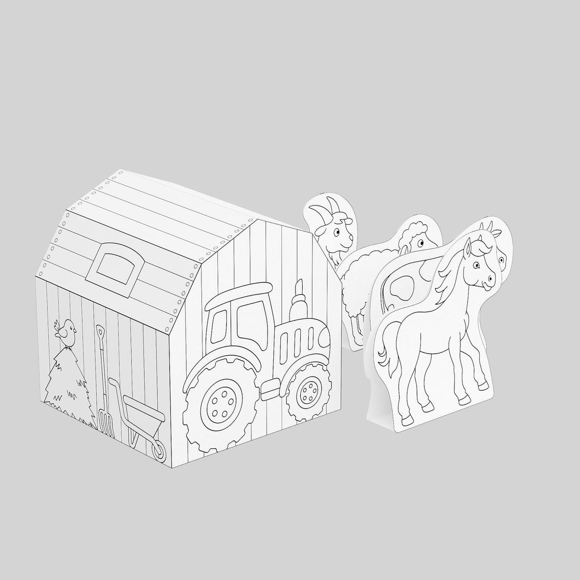 Farm, 3D Coloring Crafts, Printable Papercraft Kit, Paper Toy, Colour ...