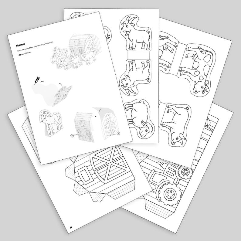 Farm, 3D Coloring Crafts, Printable Papercraft Kit, Paper Toy, Colour ...