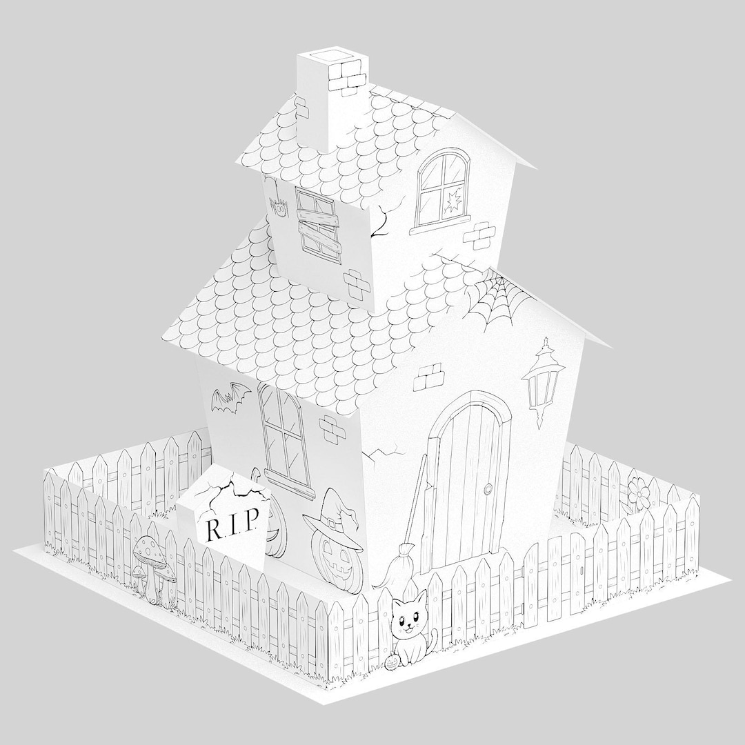 Haunted Halloween House, 3D Coloring Crafts, Printable Papercraft Kit ...