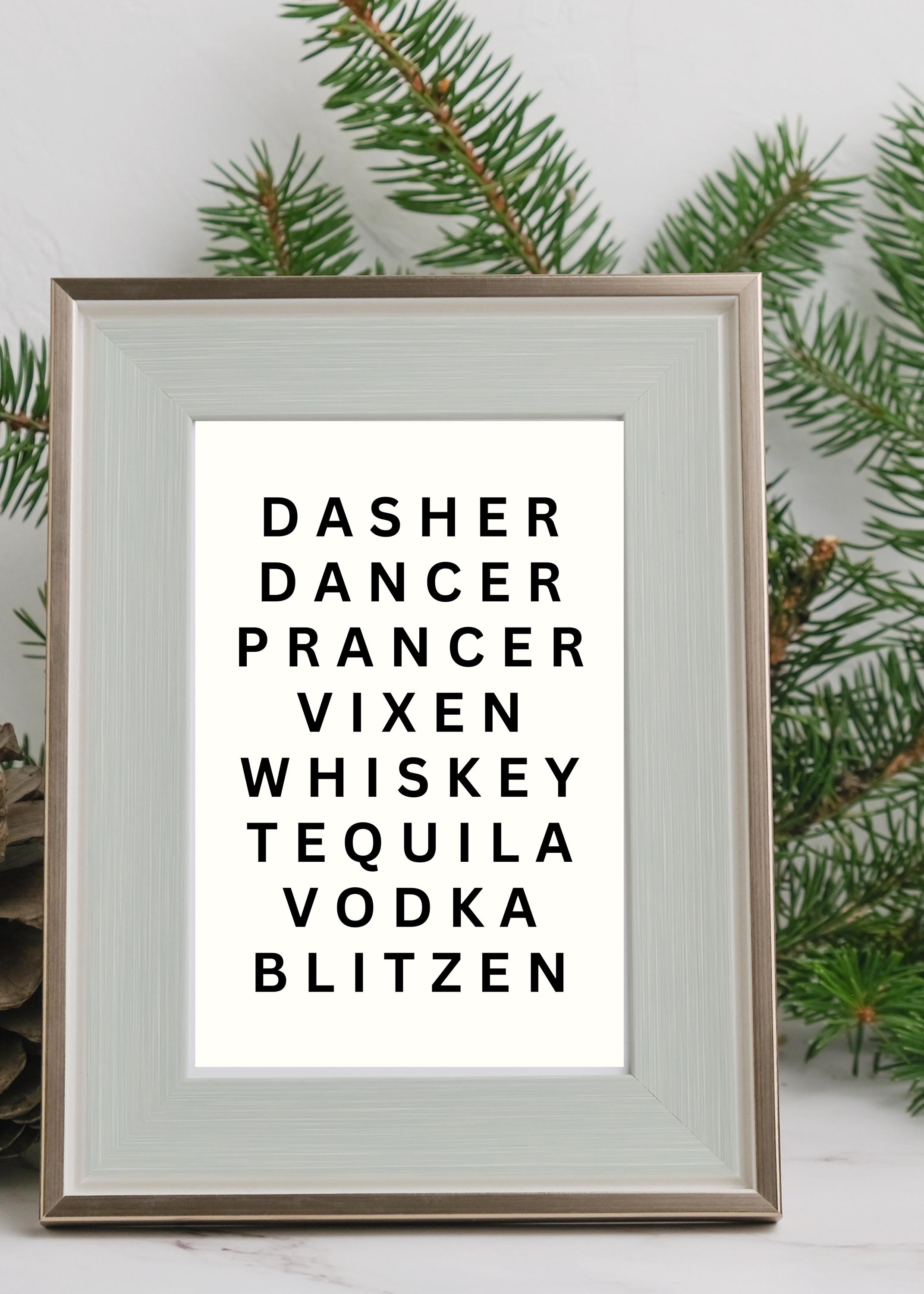 Funny Christmas Whiskey Reindeer Sign Printable Bar Mancave Vodka ...