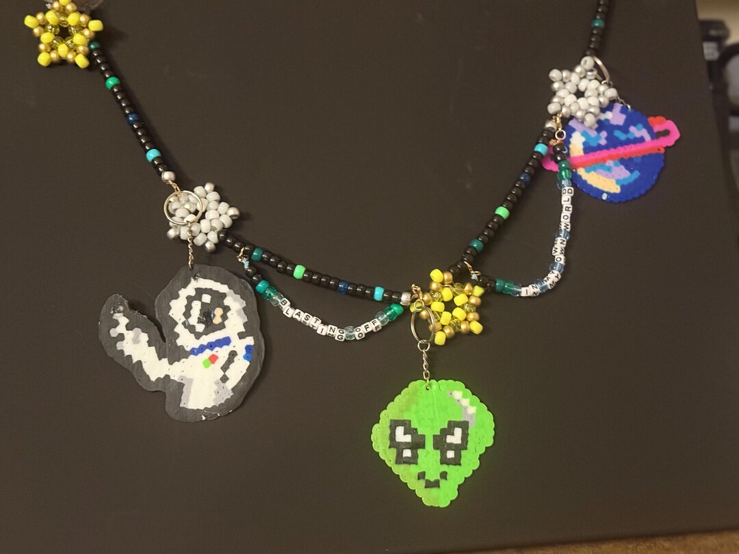 Kandi Pony and Perler Bead Rave Belt / Chain Adjustable Alien, Planet ...