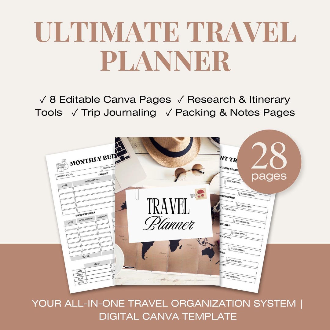 Editable Canva Travel Planner Template, Digital Vacation Journal and ...