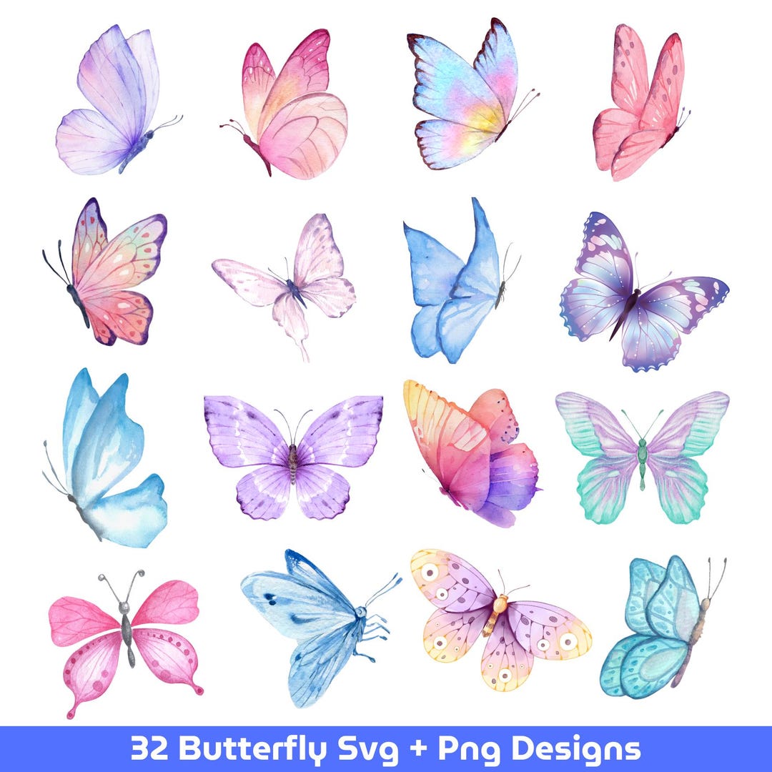 Watercolor Butterfly Clipart Bundle: PNG, SVG Files (digital Download ...