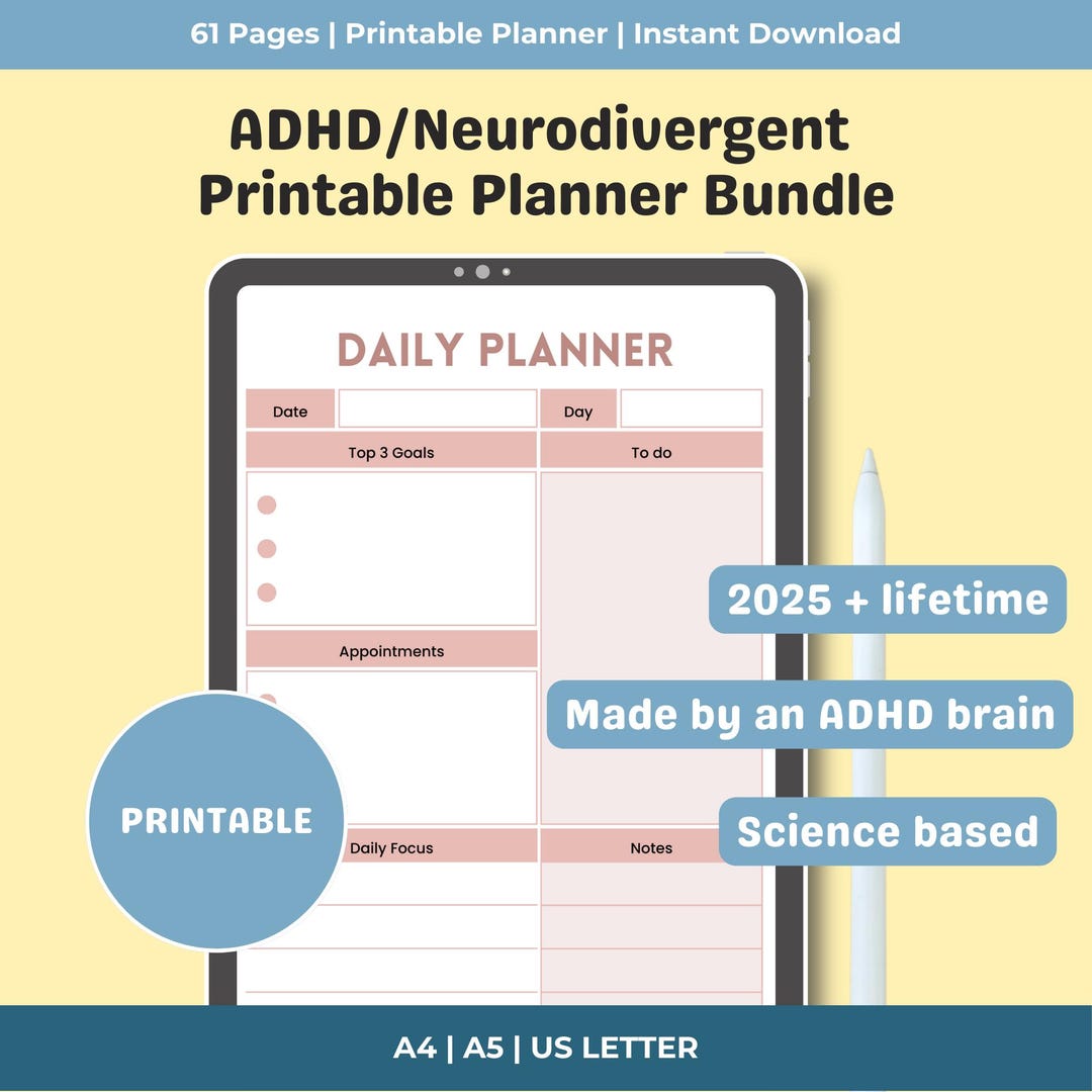 ADHD Planner Bundle PRINTABLE Adult ADHD Workbook, Organizer, Daily ...