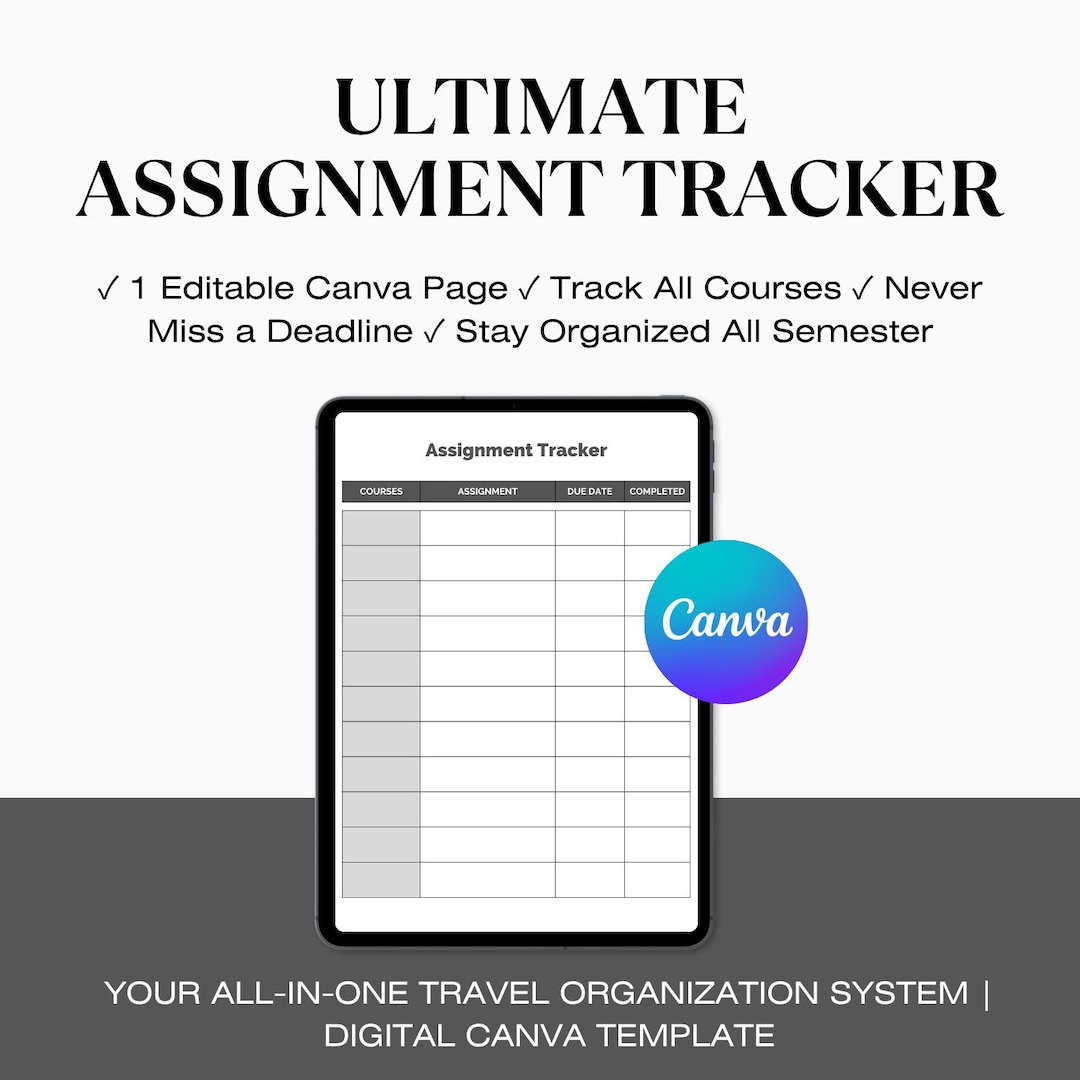 Assignment Tracker Template, Student Planner Printable, College ...