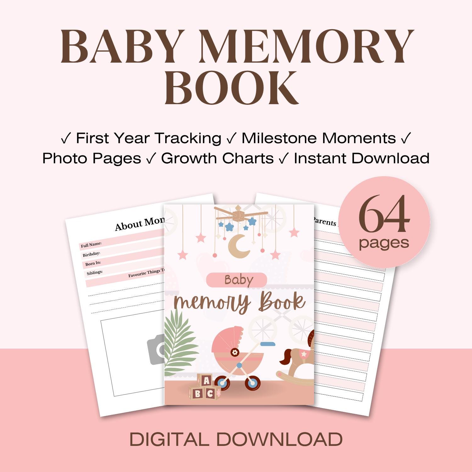 Baby Memory Book Printable First Year Journal Baby Book Keepsake ...