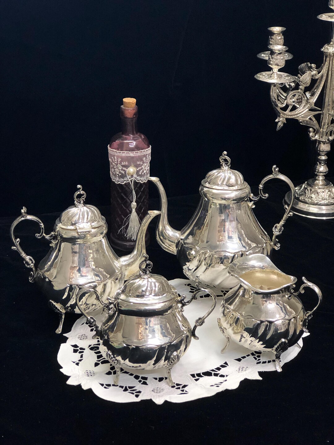 4-piece Semi-inlaid Brass Tea Set With 999 Carat Micron Silver Coating ...