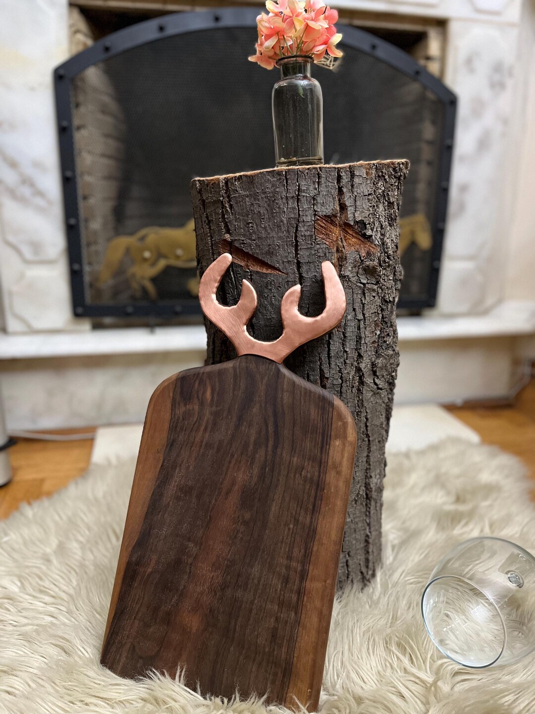 Handcrafted Natural Walnut Wood and Copper Board, Christmas Deer Antler ...