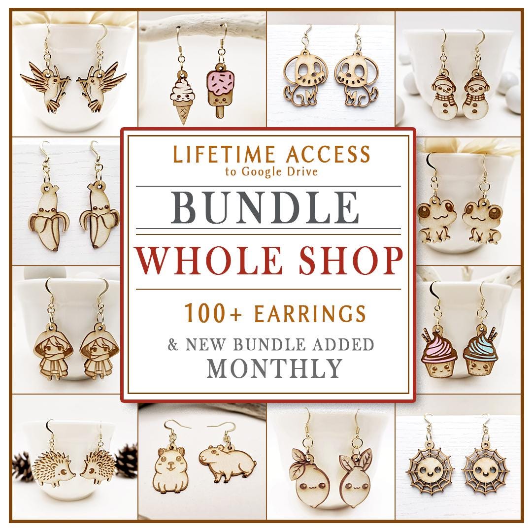 Whole Shop Bundle: Wood Earrings Svg Laser Cut Files Life Access 100 Original Homemade Designs 1 ...