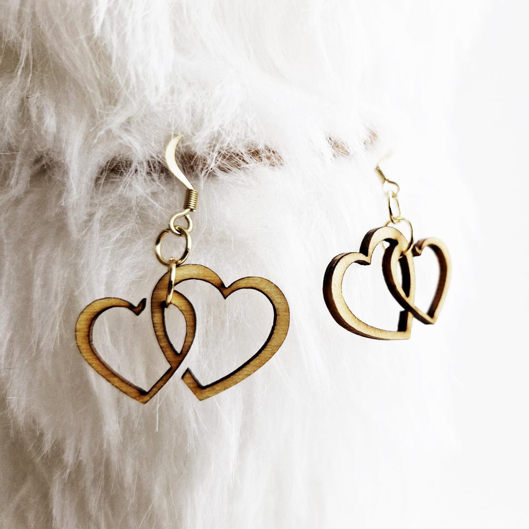 Heart Earring Svg - Laser Cut Wood Earrings Files - Double Heart - Cute ...