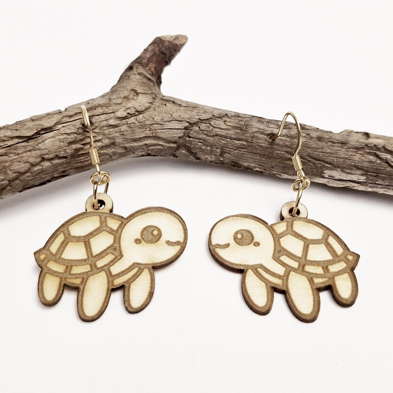 Wooden Tortoise Earrings - Etsy