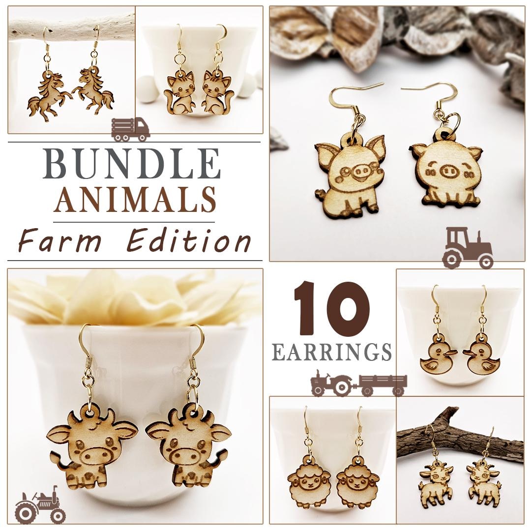 Farm Animals Wood Earring Bundle Svg: 10 Original Cute Earrings Files ...