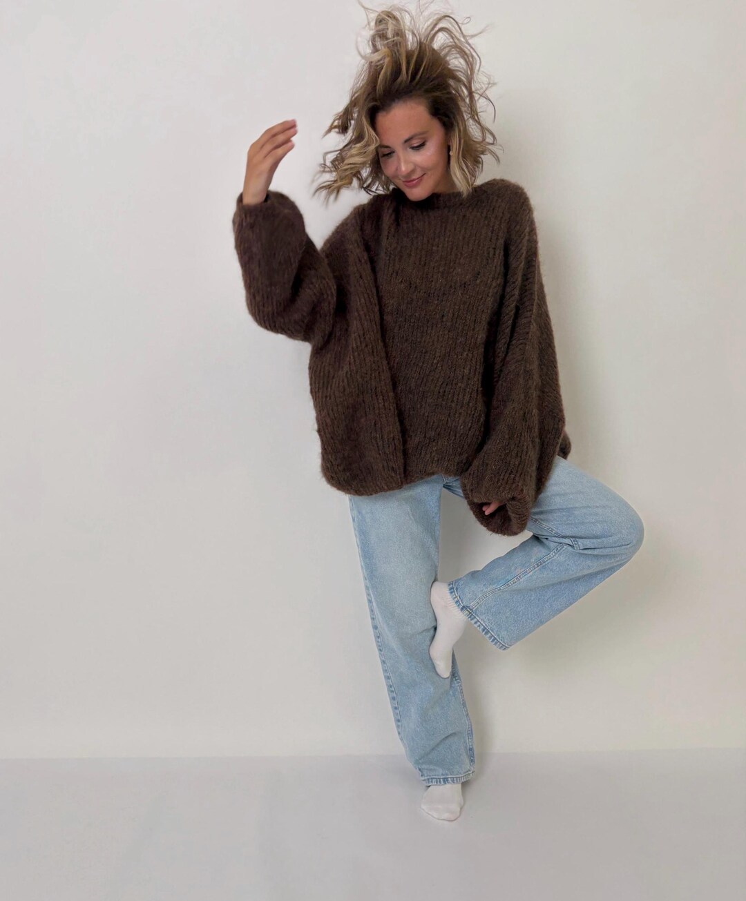 Oversized Chunky Knit Sweater / Cozy Brown Pullover for Fall and Winter ...