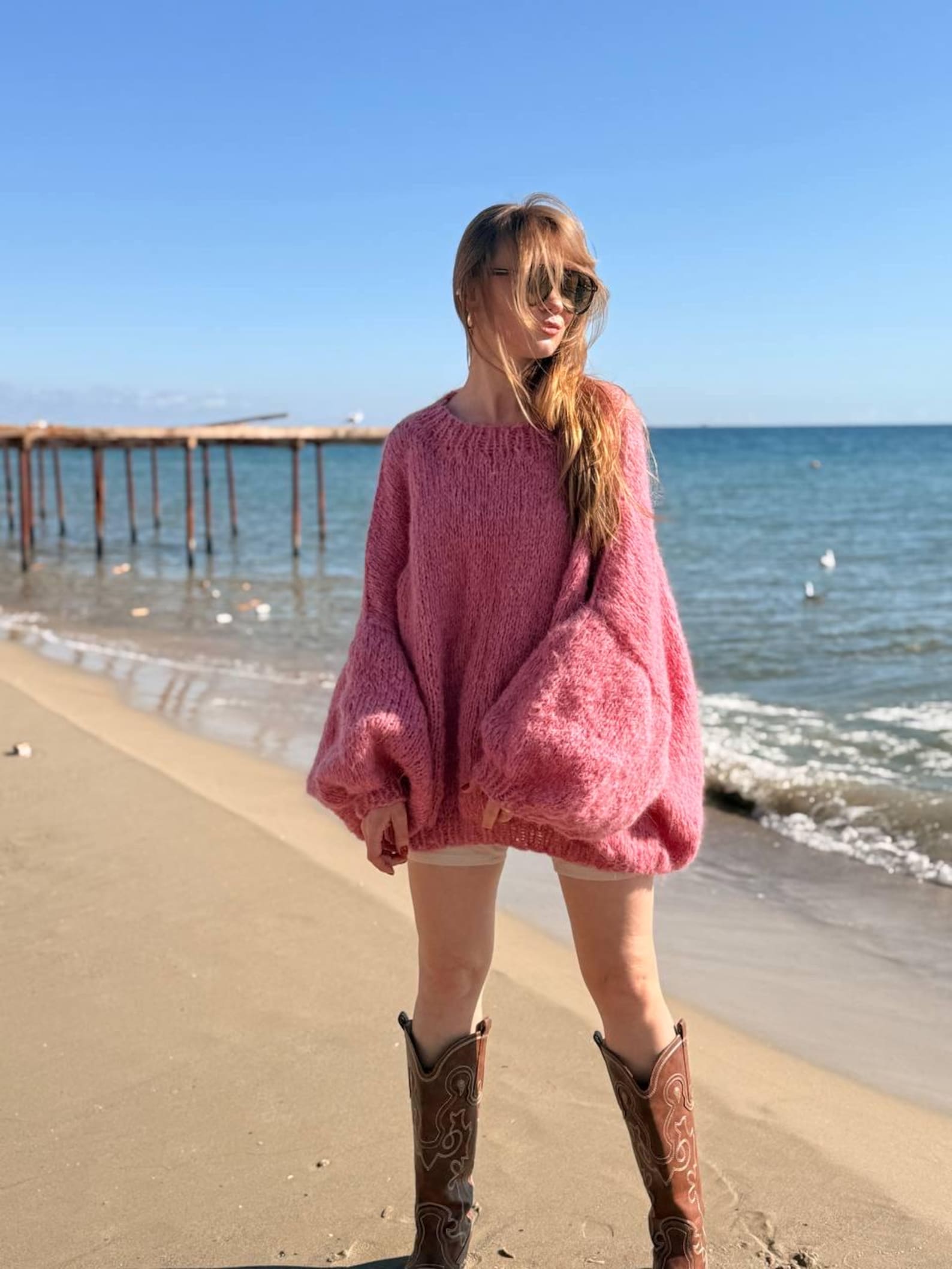 Hand Knit Alpaca Sweater: Oversized Bubblegum Pink Pullover - Etsy