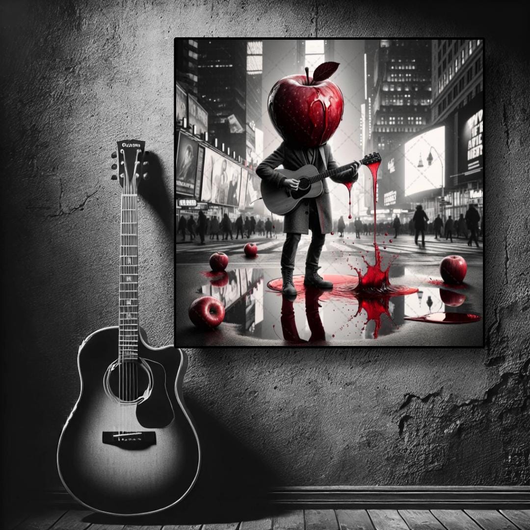 Apple Head Man Playing Acoustic Guitar in Times Square Manhattan NYC ...