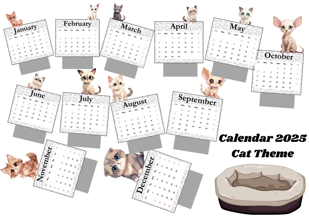 Calendar 2025 | Cat Theme | PNG | SVG | PDF | Printable & Silhouette ...