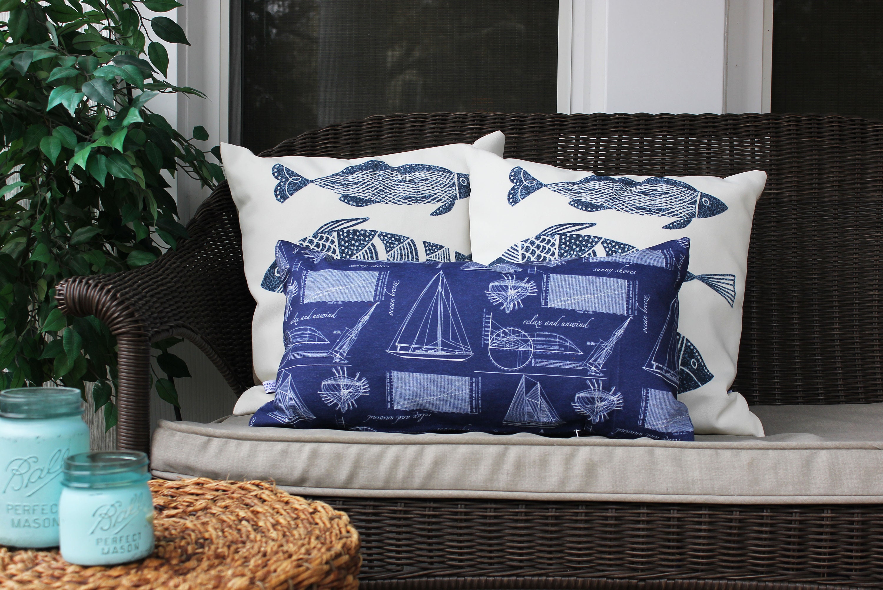 Fish, Blue Fish Pillow, Coastal Porch, Fish House, Outdoor Fish Decor ...