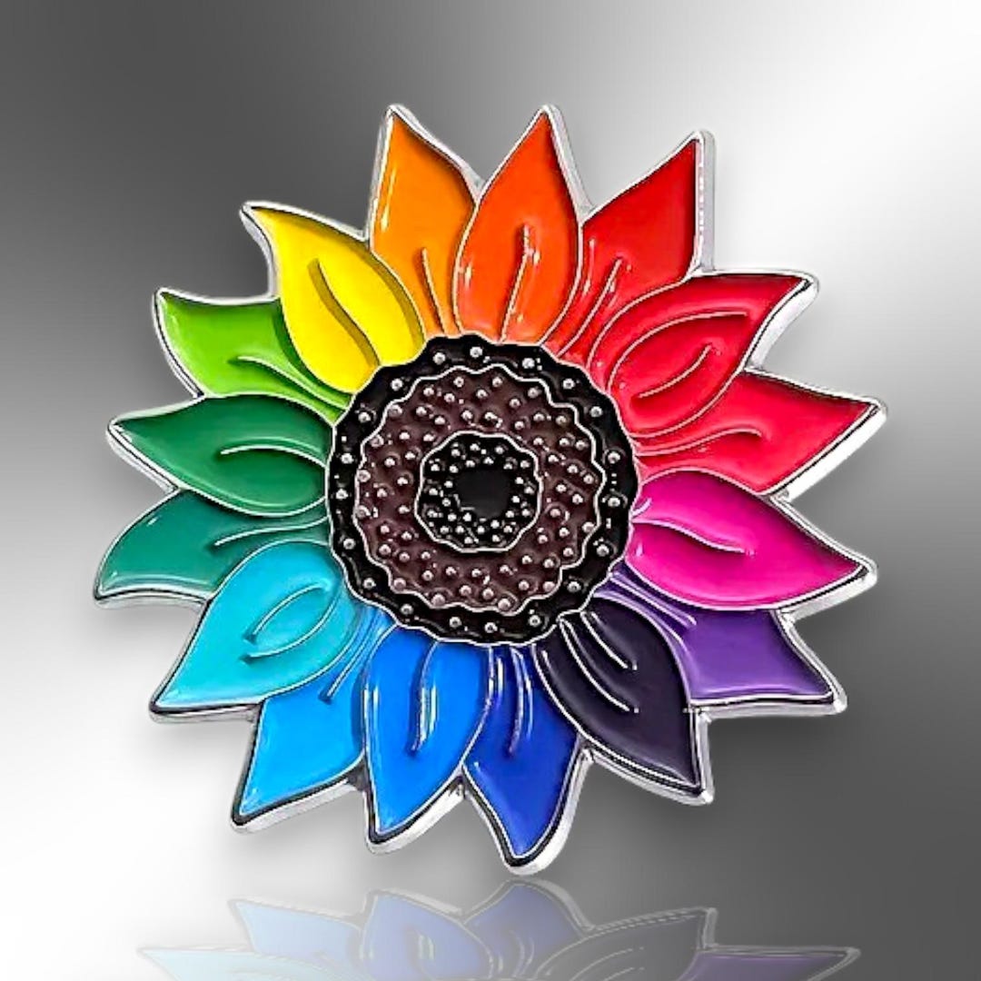 Rainbow Sunflower Enamel Pin, Friendship Gift, Botanical Floral Badge ...