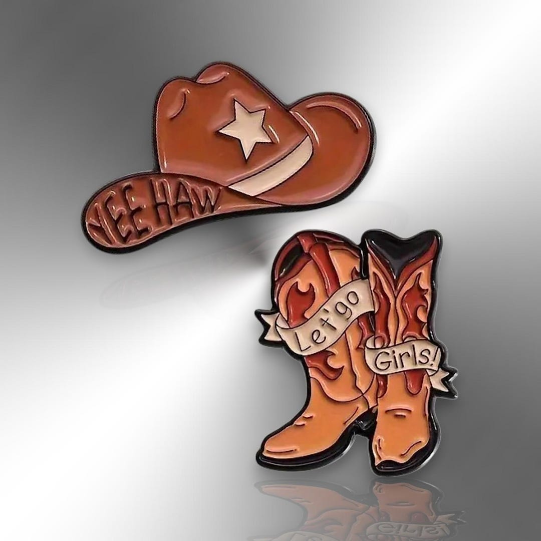 Western Wild West Cowboy Hat And/or Boots Enamel Pin, Frontier Brooches ...
