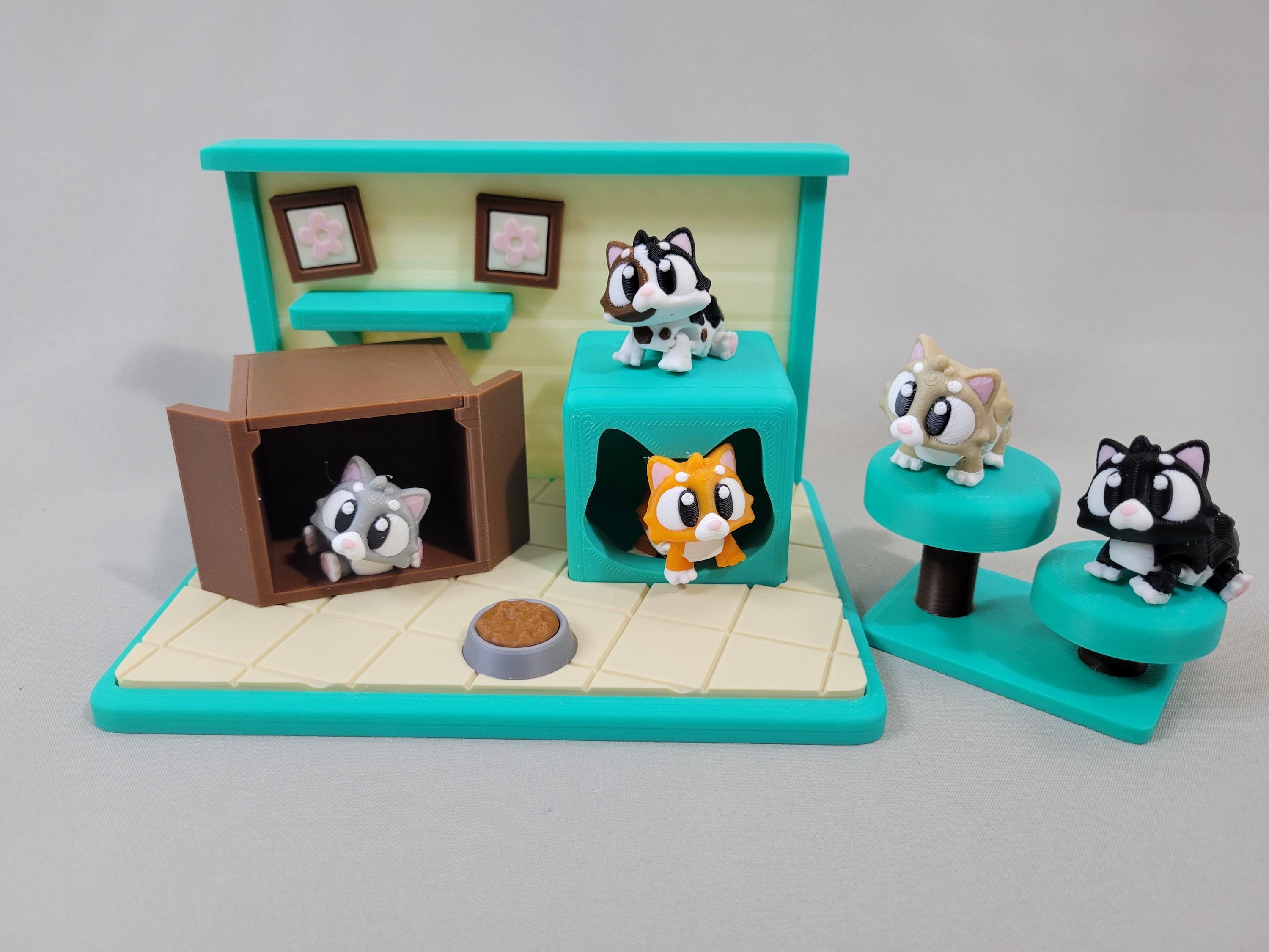 Cubicle Critters Articulated Cat House Diorama Desk Decor Scene 3D ...