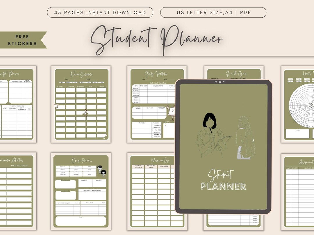 Printable Student Planner Academic Year Planner Study Organizer Weekly ...