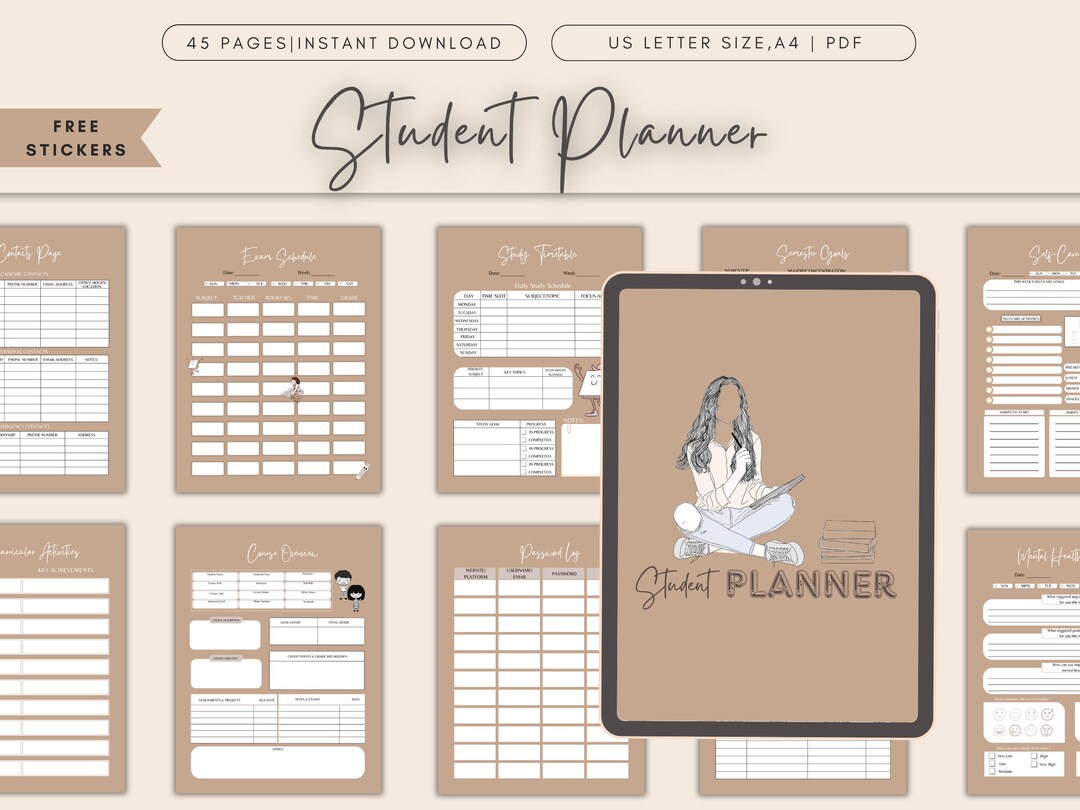 Printable Student Planner Study Organizer Academic Planner Template ...